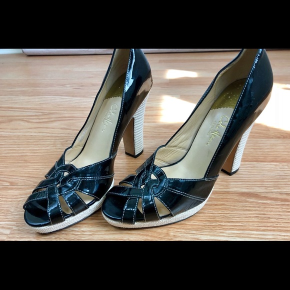 Cole Haan | Shoes | Patent Leather Peep Toe Heel Straw Heel | Poshmark